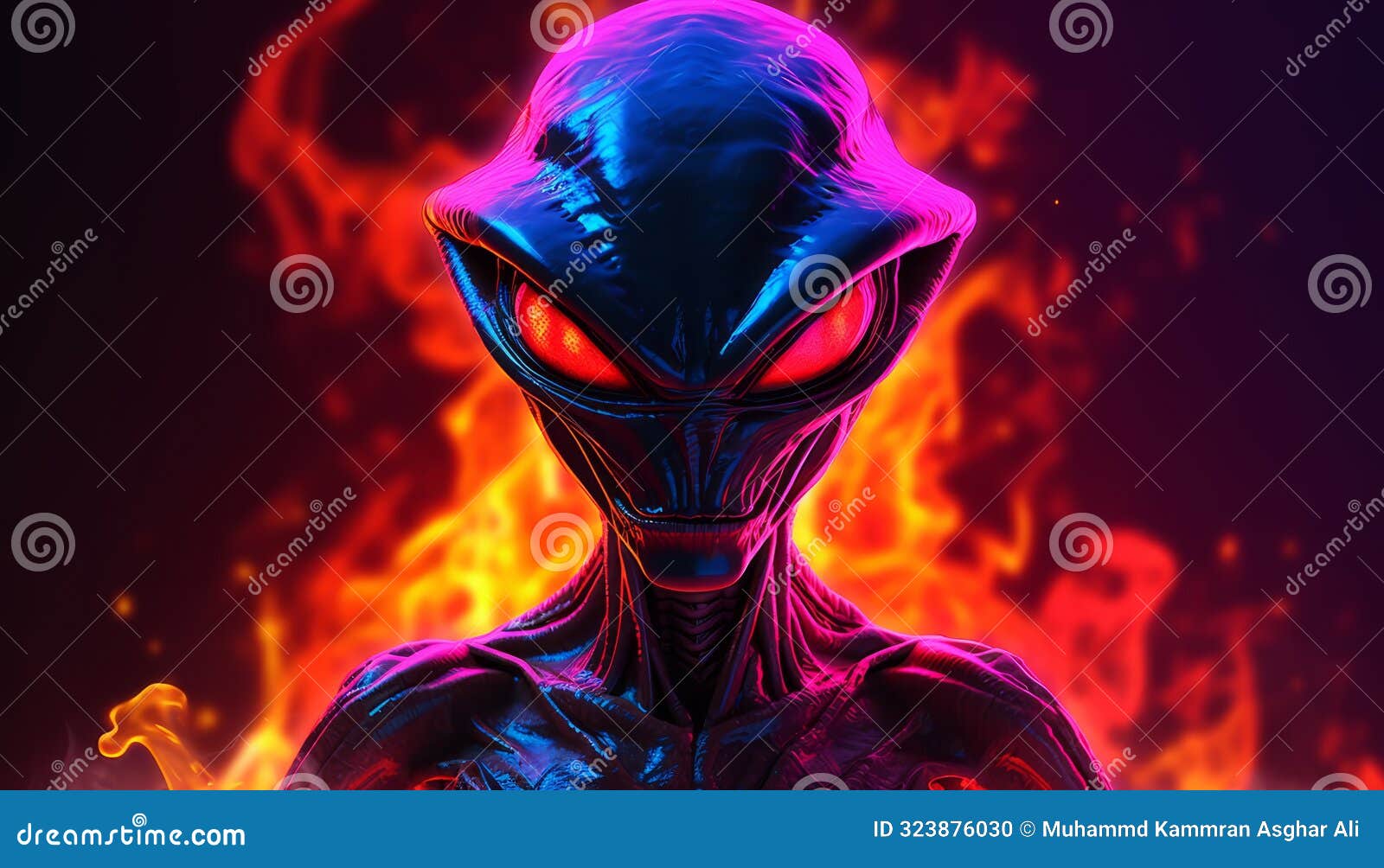 Alien with Fire Neon Light Generative AI Stock Illustration ...