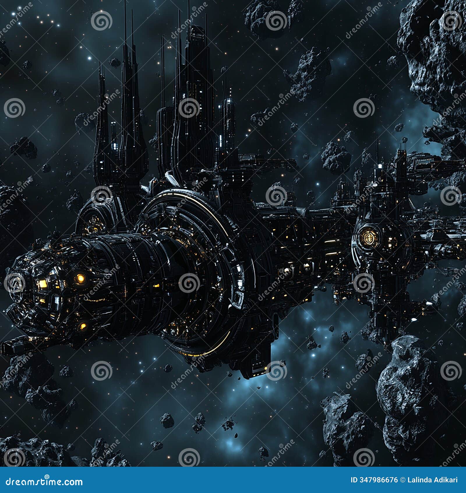 Fleet of Alien Ships Escorting a Colossal Spacecraft Stock Photo ...