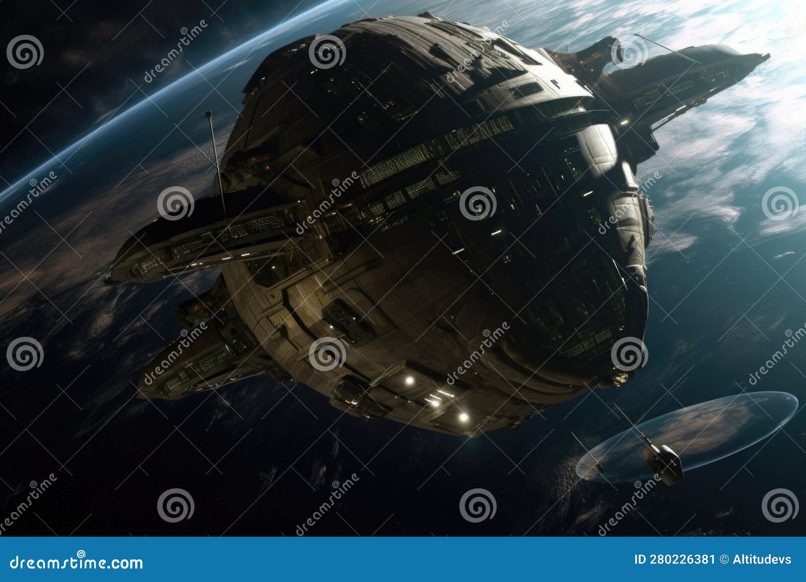 Alien, Flying Aboard Spacecraft through the Open Expanse of Space Stock ...