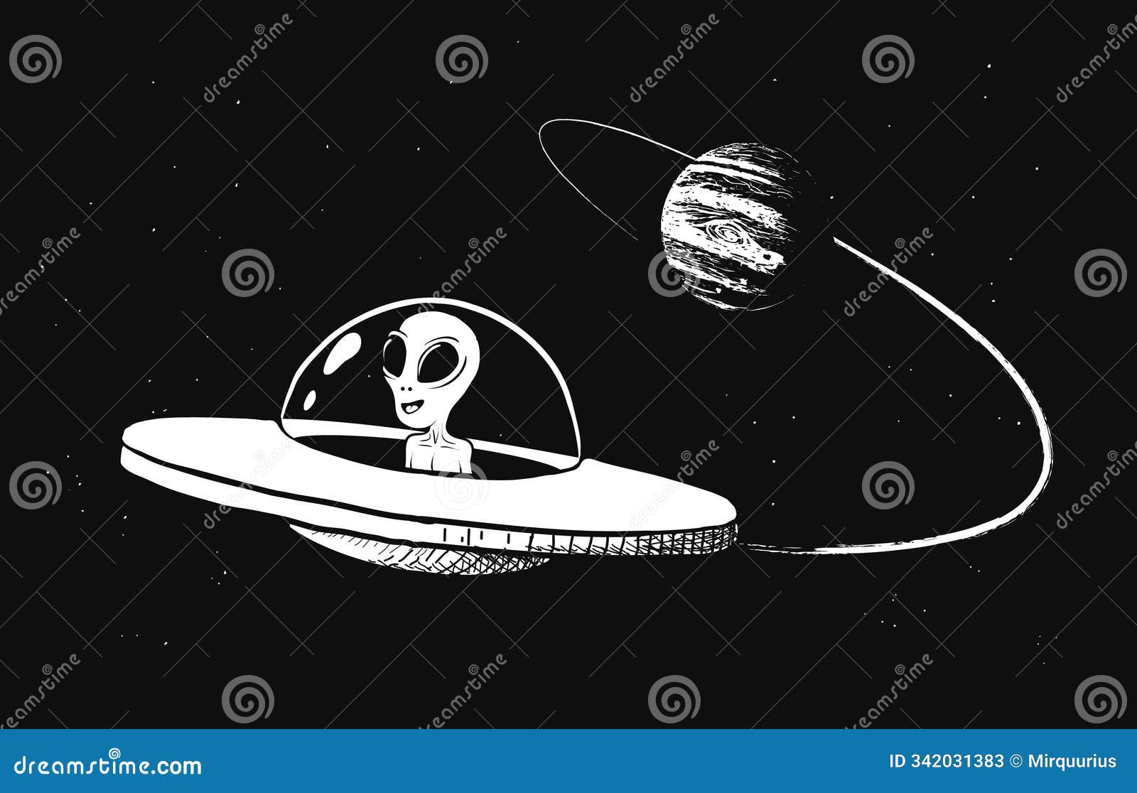 Alien in Flying Saucer Flies from Jupiter Stock Vector - Illustration ...