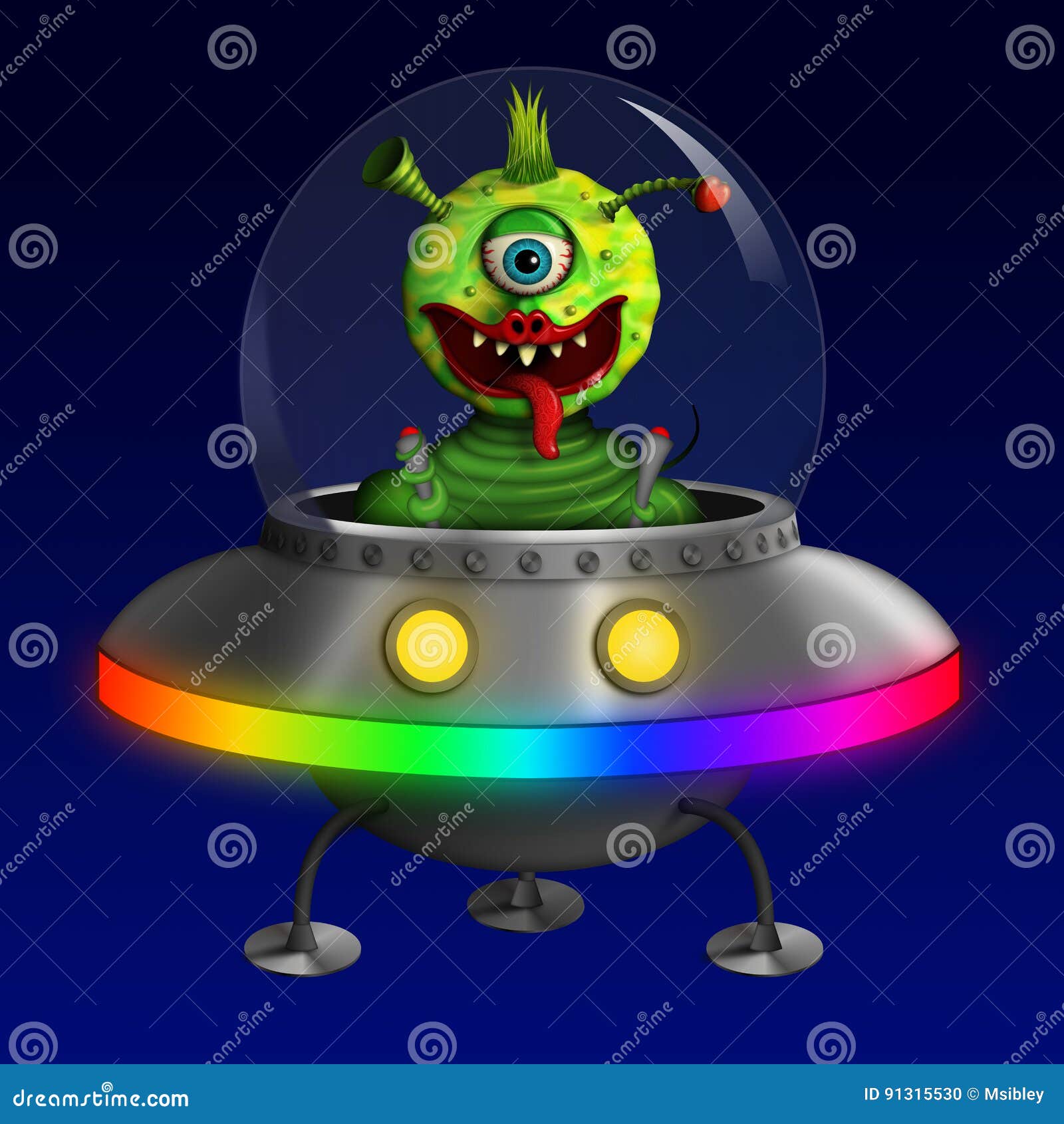 Alien in Flying Saucer UFO stock photo. Illustration of controls - 91315530