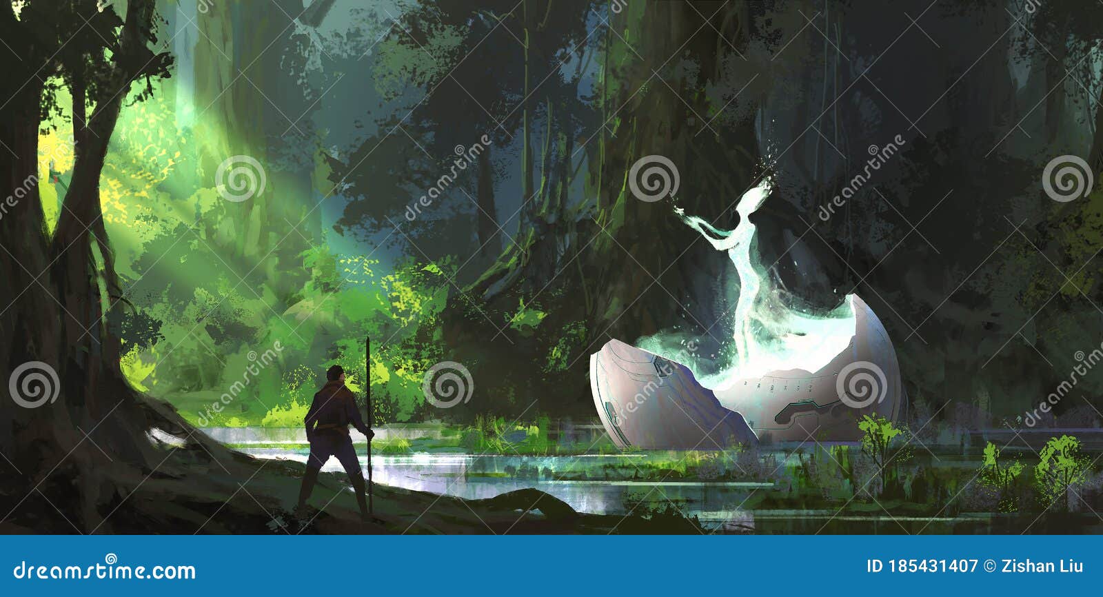 Alien in the forest. stock illustration. Illustration of green - 185431407