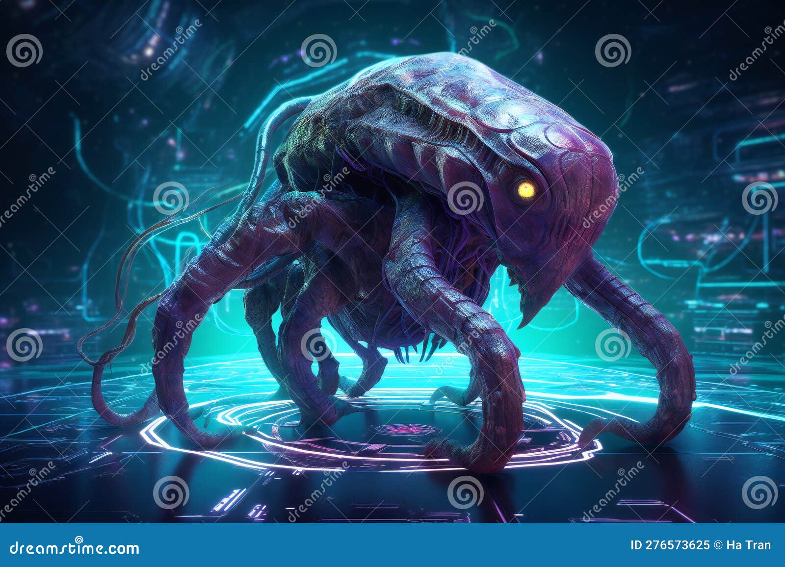 Alien with Futuristic Interface on Dark Blue Background Stock ...
