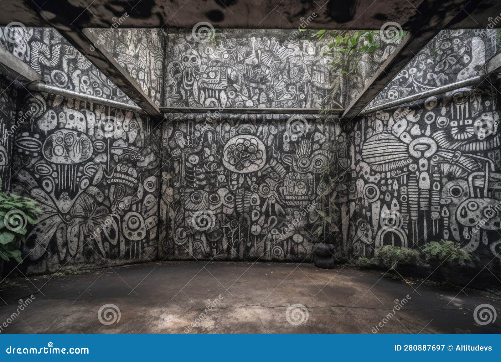 Alien Graffiti, with Intricate Patterns and Shapes, on Concrete Wall ...