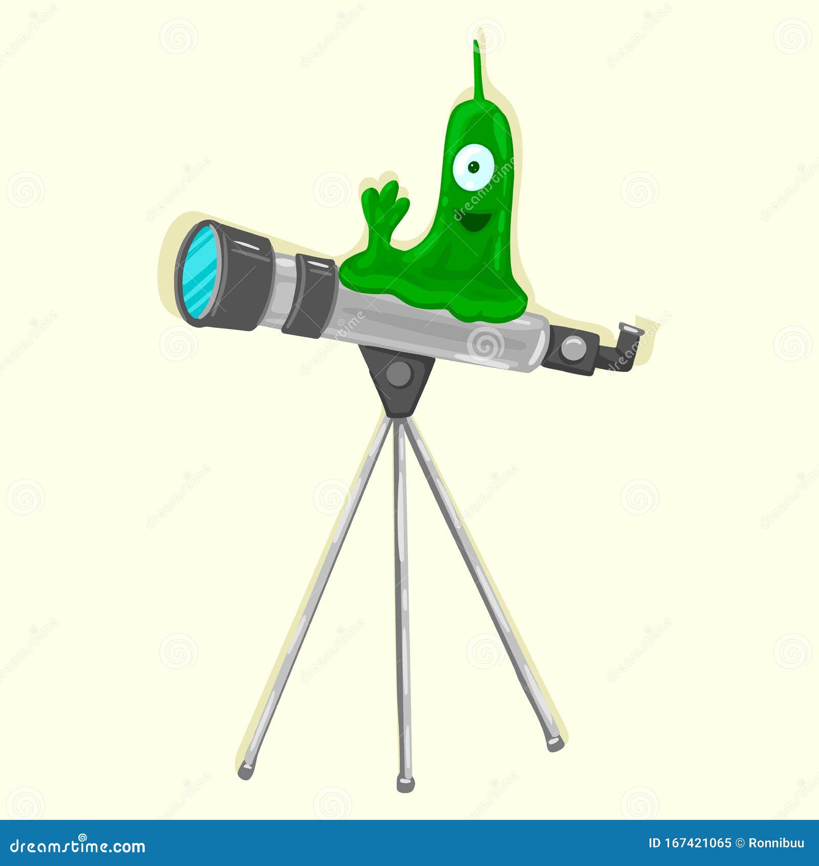 The Alien is Sitting on a Telescope. Space Exploration. Vector ...