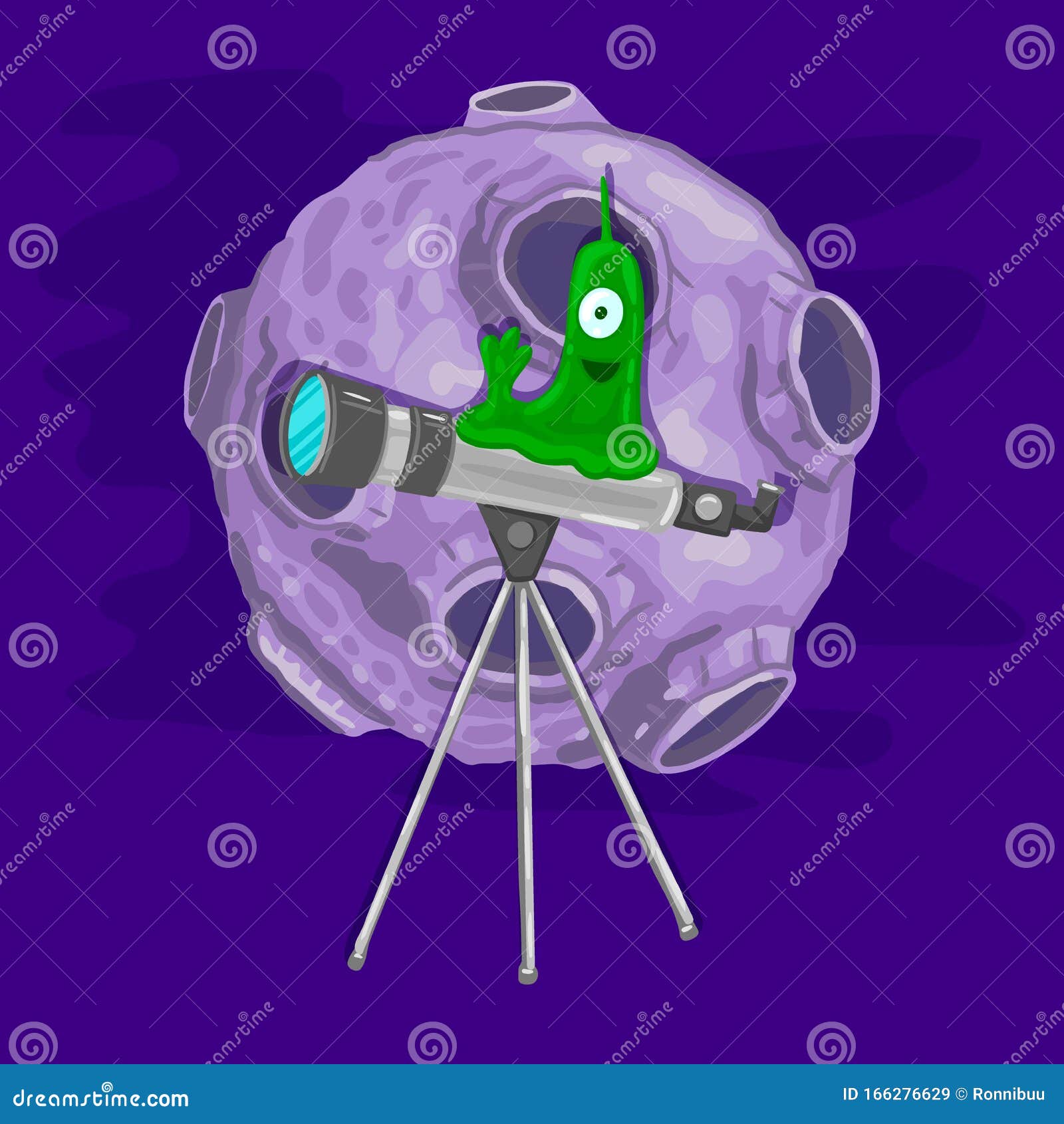 The Alien is Sitting on a Telescope. Space Exploration. Moon Planet on ...