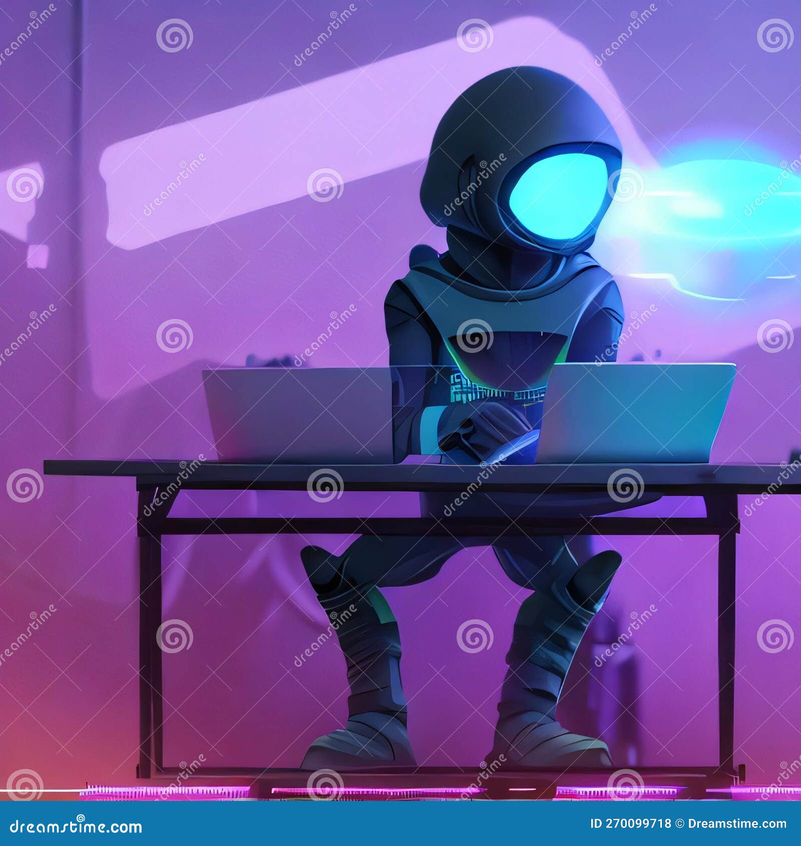 Alien Hacker in a Dream-like Setting Typing on Laptop Stock ...