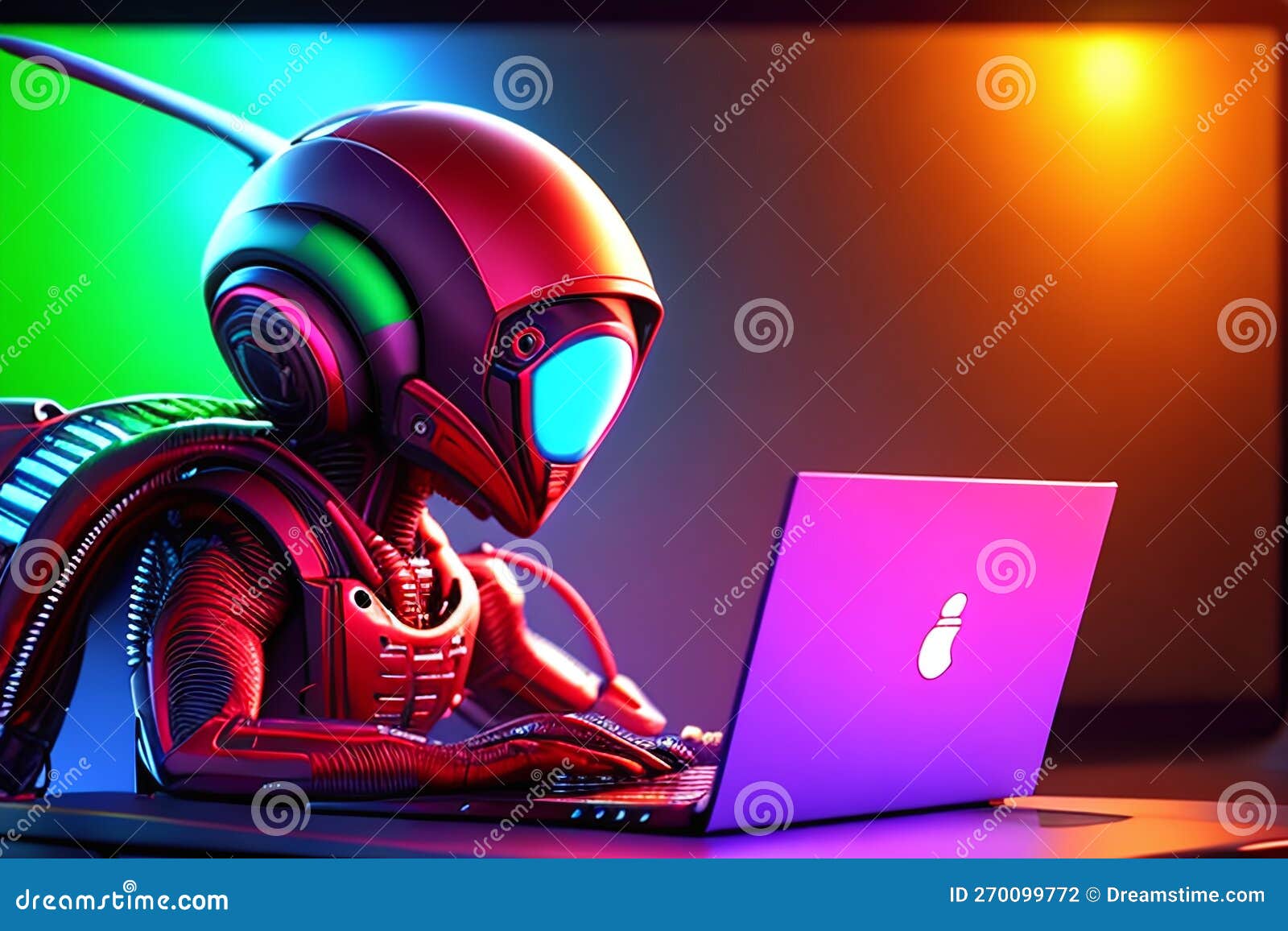Alien Hacker Sitting At A Cafe On Their Laptop. Ai Generated. Royalty ...