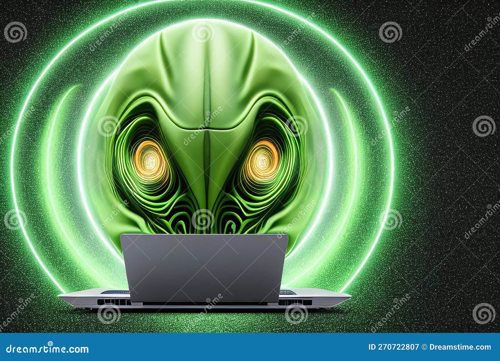 Alien Hacker Typing on Laptop in a Strange World Stock Illustration ...
