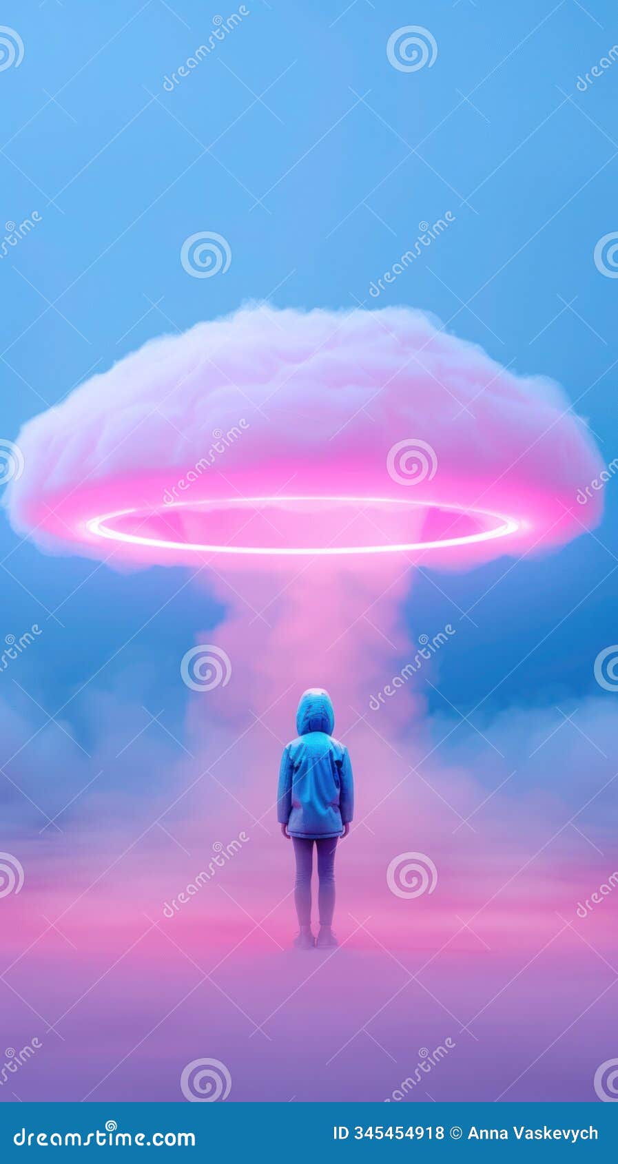 Alien Hand Up UFO Pink Neon Blue Stock Photo - Image of bright ...