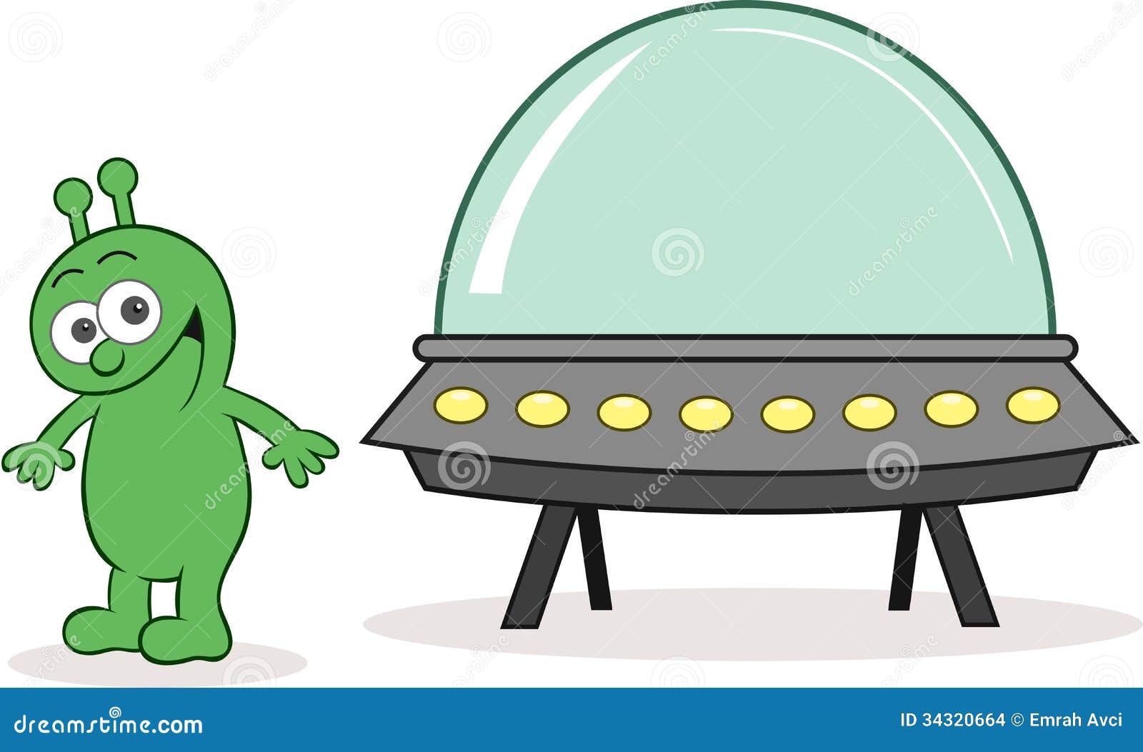 Alien Happy with Spaceship stock vector. Illustration of draw - 34320664