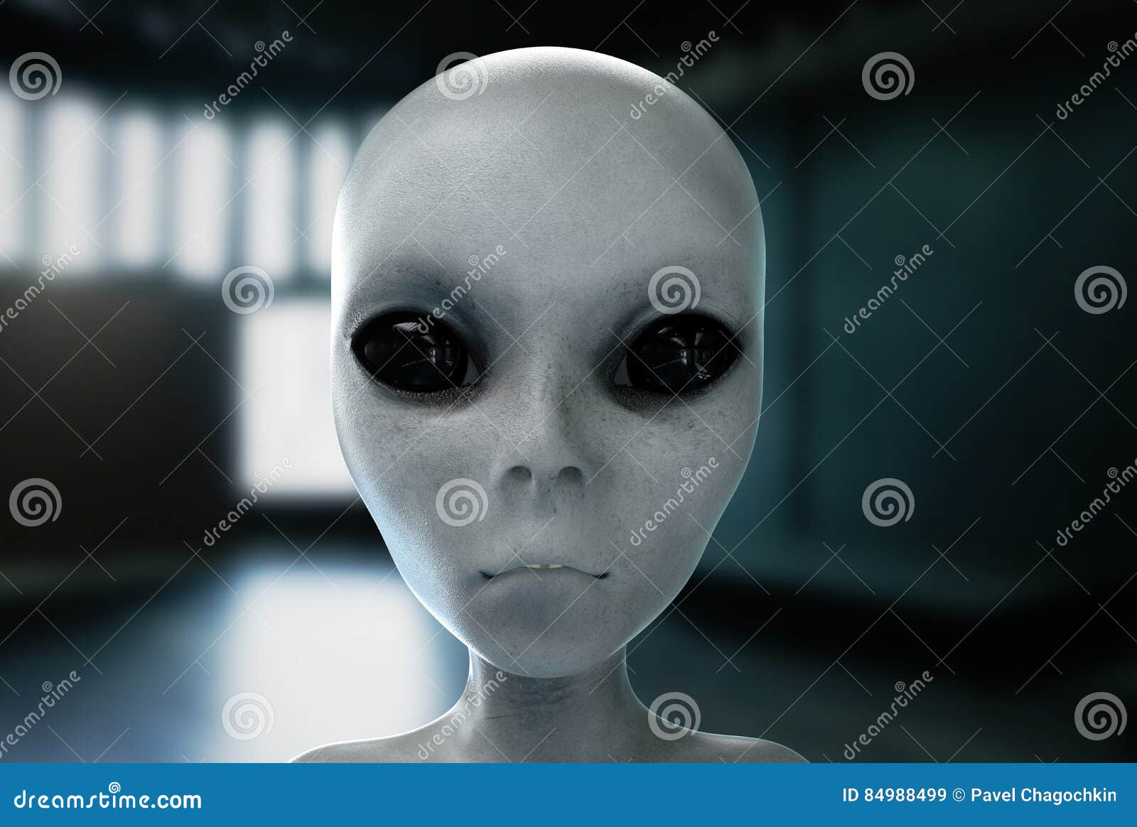 Alien Head. Close Up. UFO Concept. 3d Rendering. Stock Illustration ...
