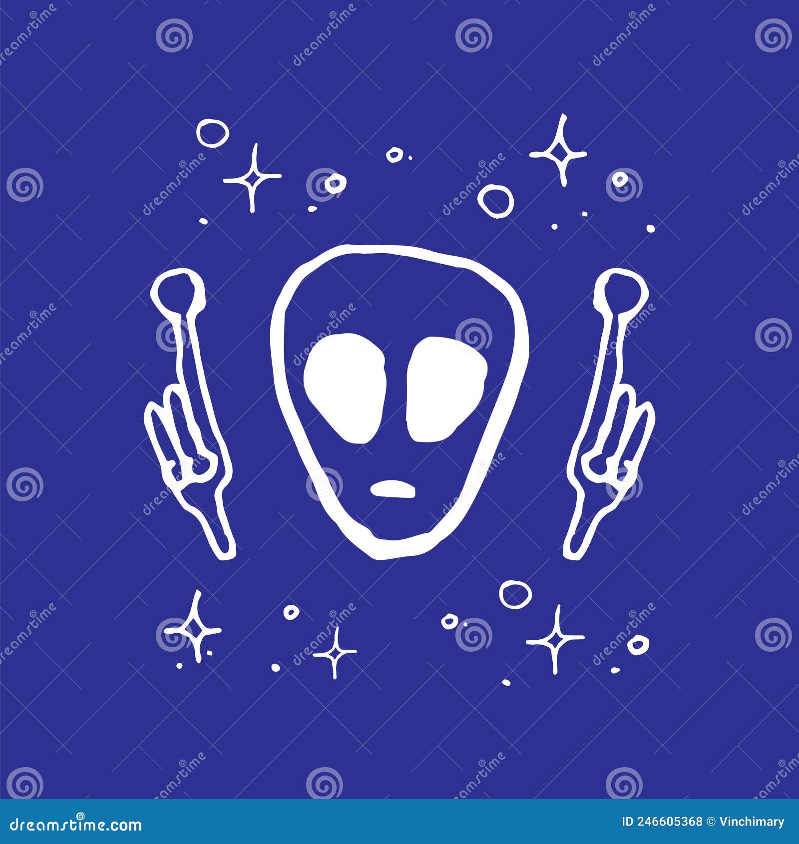 Alien Head and Hands Illustration on Blue Space Stock Vector ...