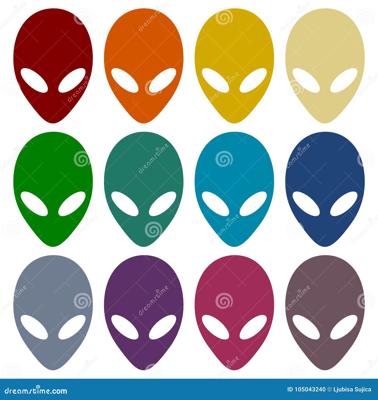 Alien head icons set stock vector. Illustration of invaders - 105043240