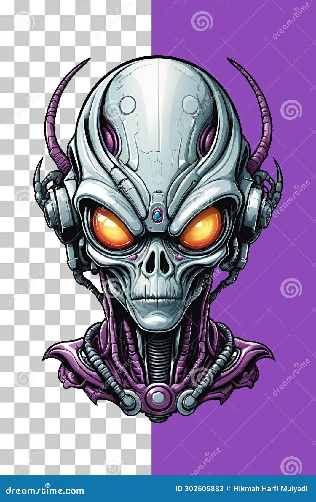 Alien Head Illustration Isolated on Transparent Background Stock Image ...