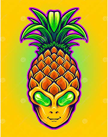 Alien Head with Pineapple Fruit Illustrations Stock Vector ...