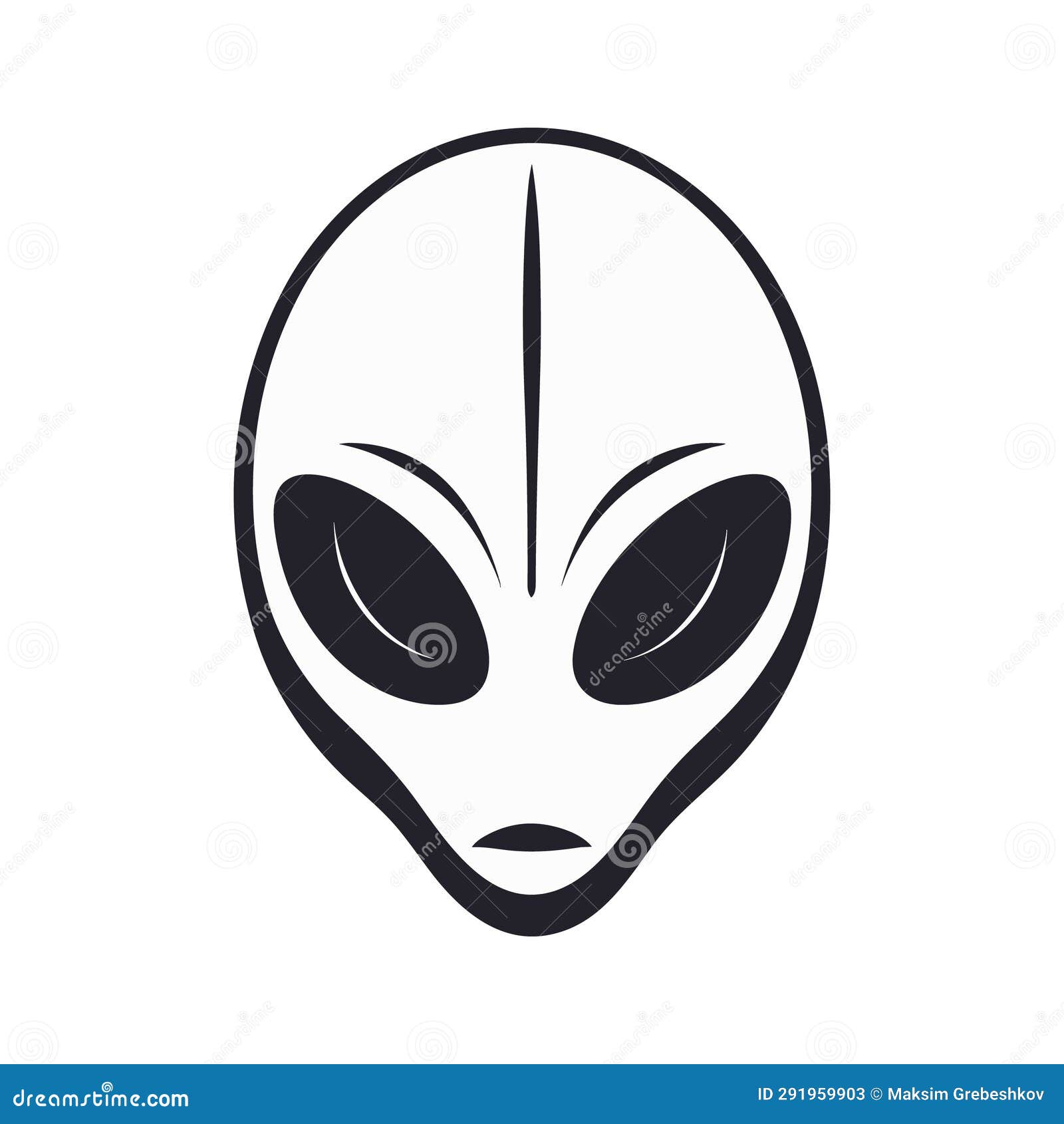 Alien Head Vector Icon, Grey Alien Silhouette Stock Illustration ...