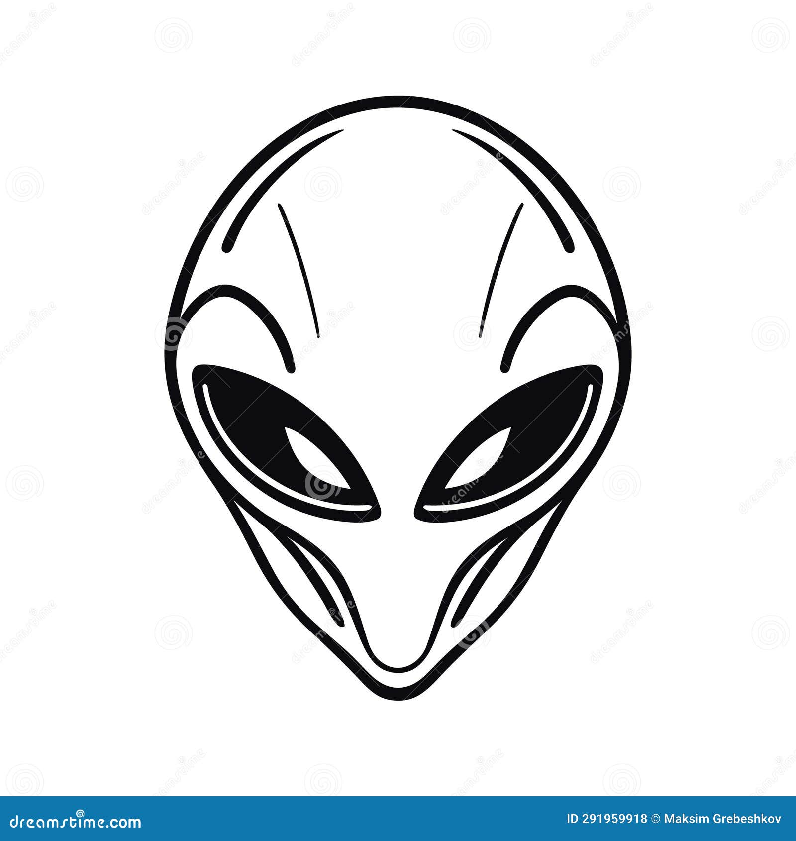 Alien Head Vector Icon, Grey Alien Silhouette Stock Illustration ...