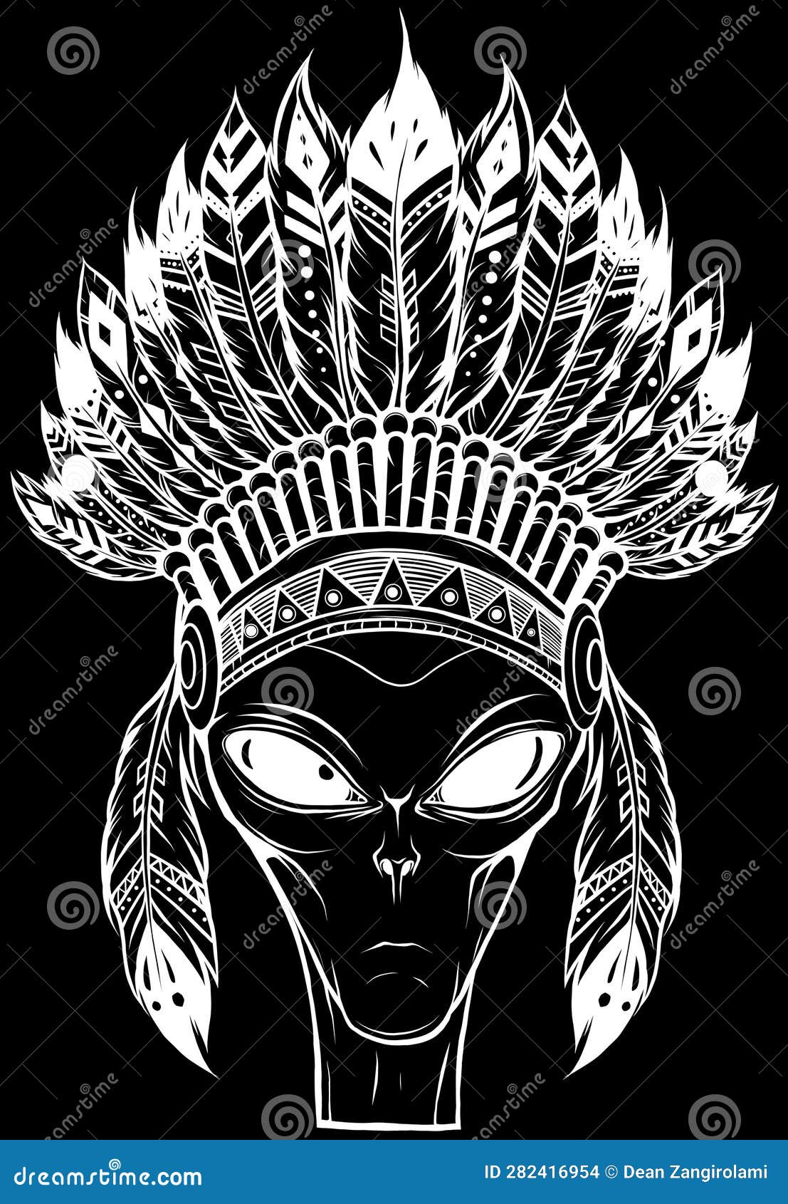 Alien Head in White Line on Black Background Stock Vector ...