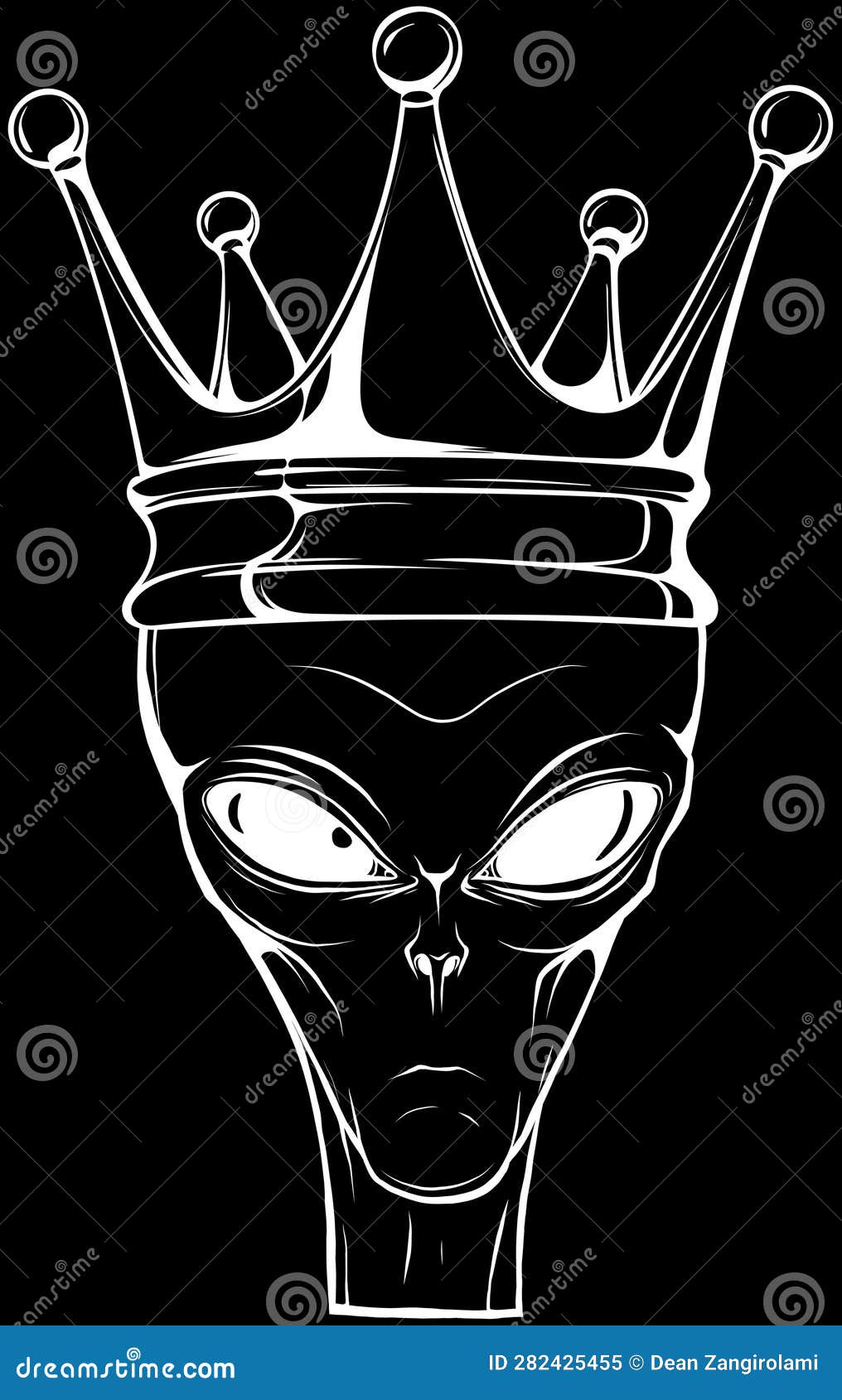 Alien Head in White Line on Black Background Stock Illustration ...
