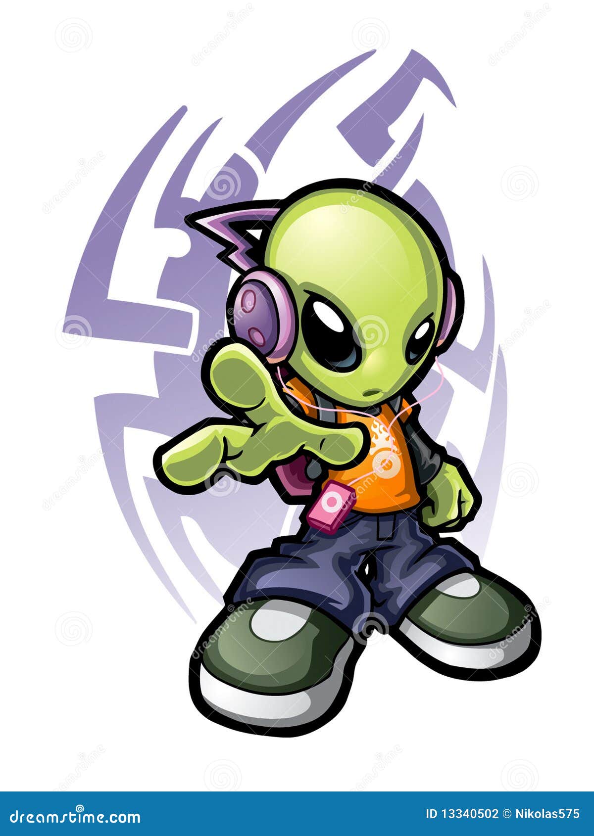Alien in headphones stock illustration. Illustration of music - 13340502