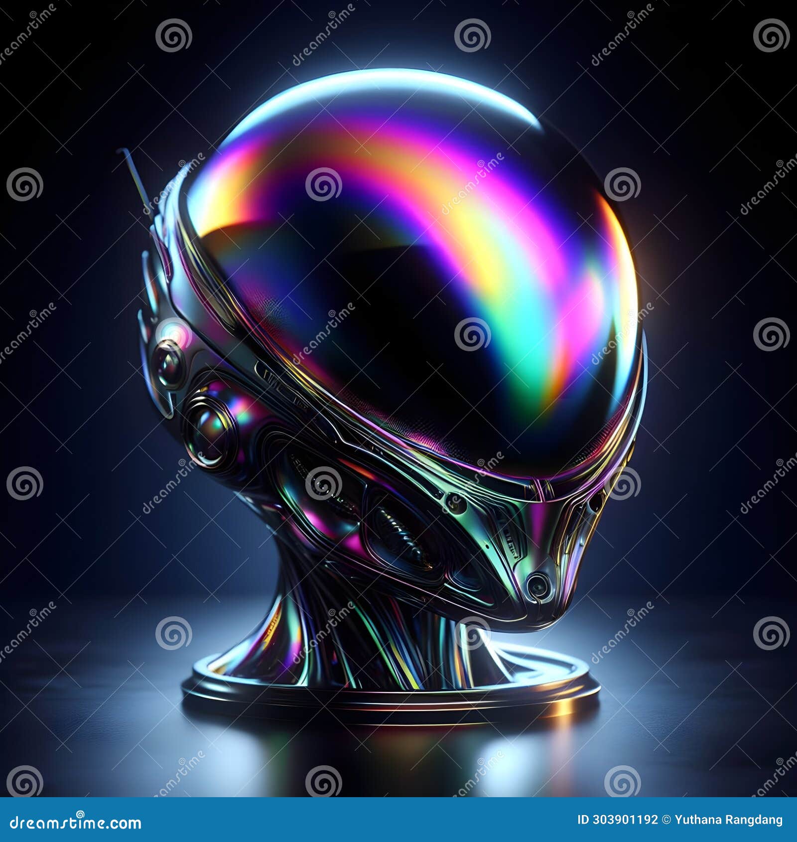Alien Helmet with Iridescent Reflection. Dark Background Stock ...