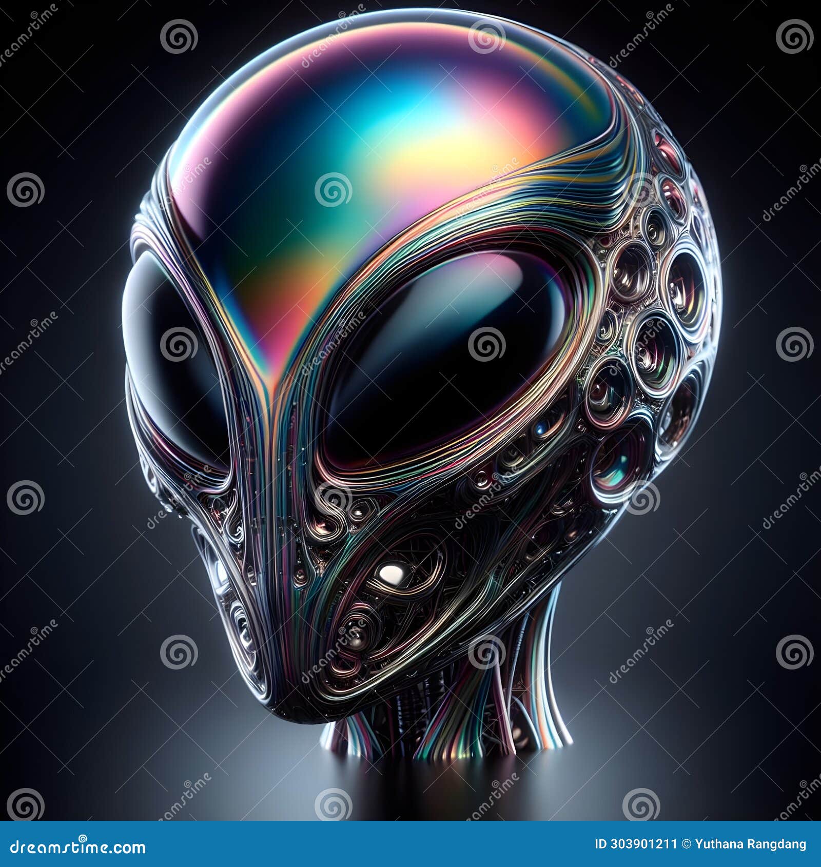 Alien Helmet with Iridescent Reflection. Dark Background Stock ...