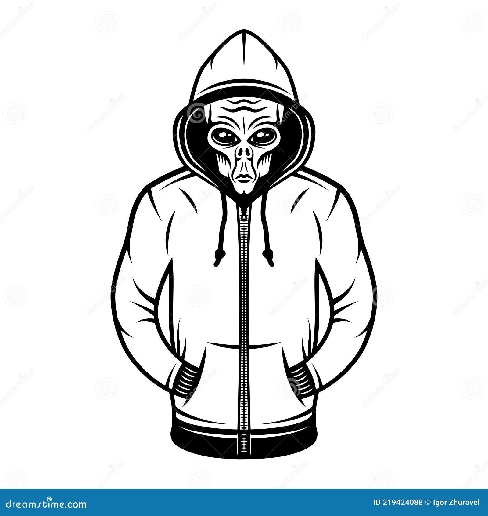 Alien in Hoodie Vector Object or Design Element in Vintage Style ...