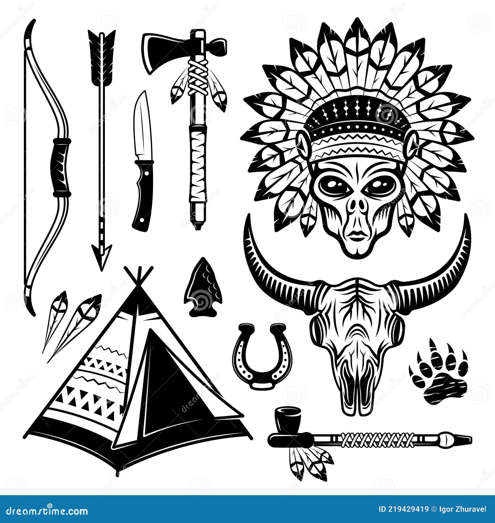 Alien Indian and Different Western Elements Set of Vector Objects in ...