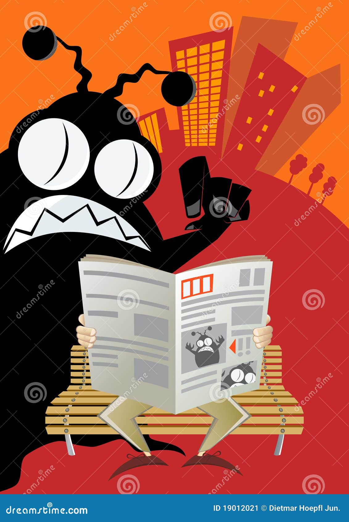 Alien Invades City Newspaper Cartoon Vector | CartoonDealer.com #19012021