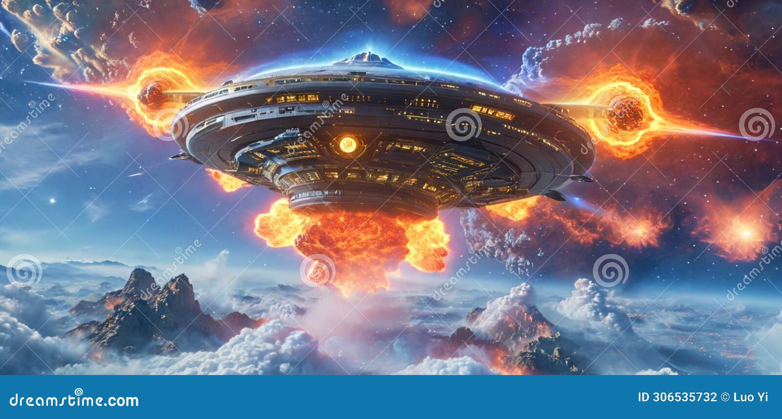 Alien invasion of Earth stock illustration. Illustration of light ...