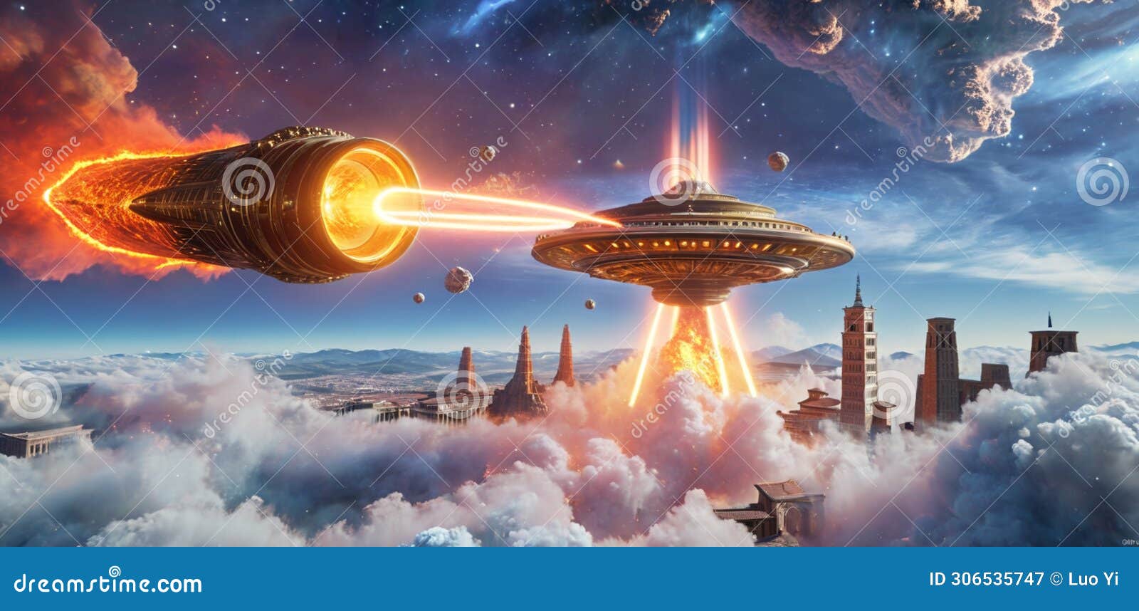 Alien invasion of Earth stock illustration. Illustration of star ...