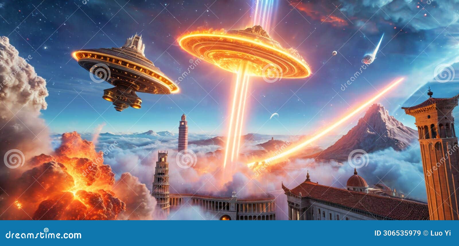 Alien invasion of Earth stock illustration. Illustration of practicing ...