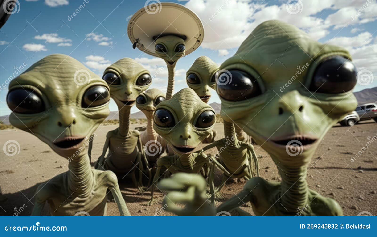 Alien Invasion. Selfie: Group of Area 51 Extraterrestrials in a Fun ...