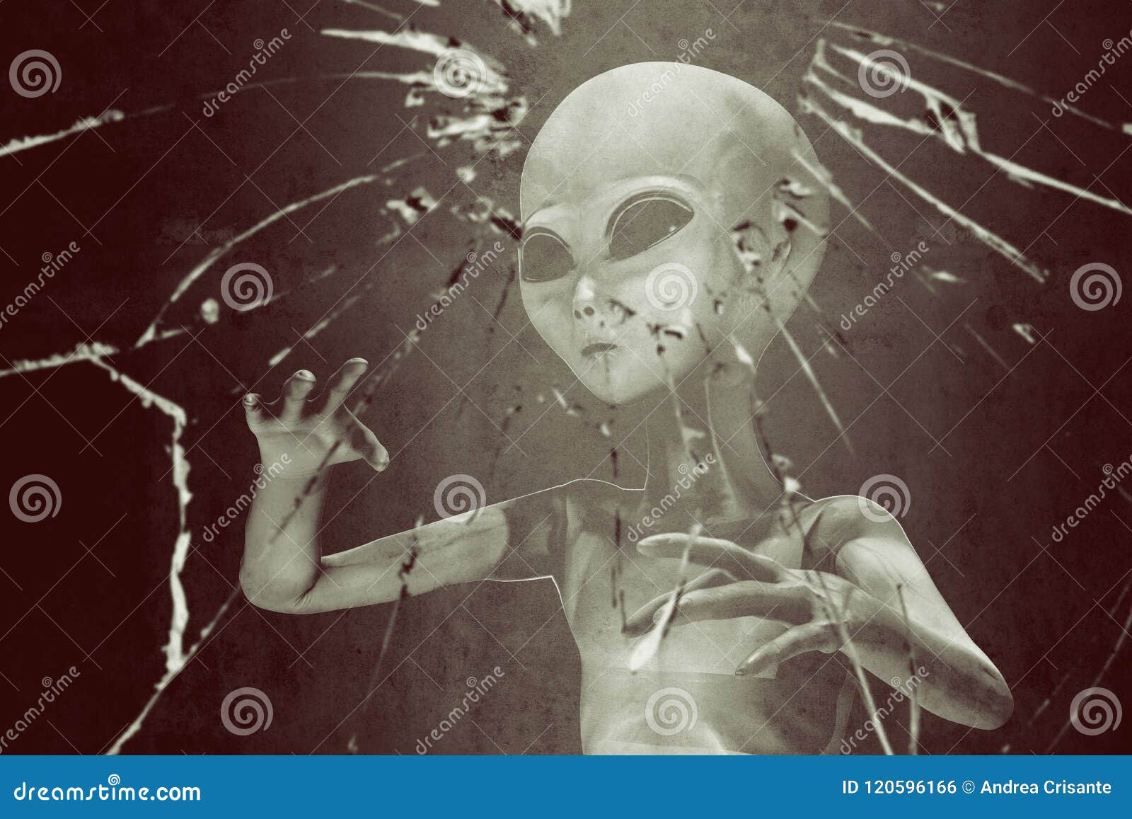 Alien Isolated Behind a Broken Glass Stock Illustration - Illustration ...