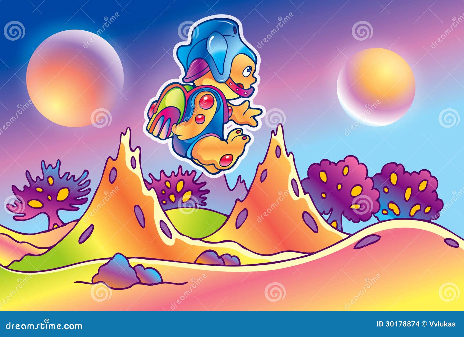 Cartoon Alien Flying Over the Planet Stock Vector - Illustration of ...
