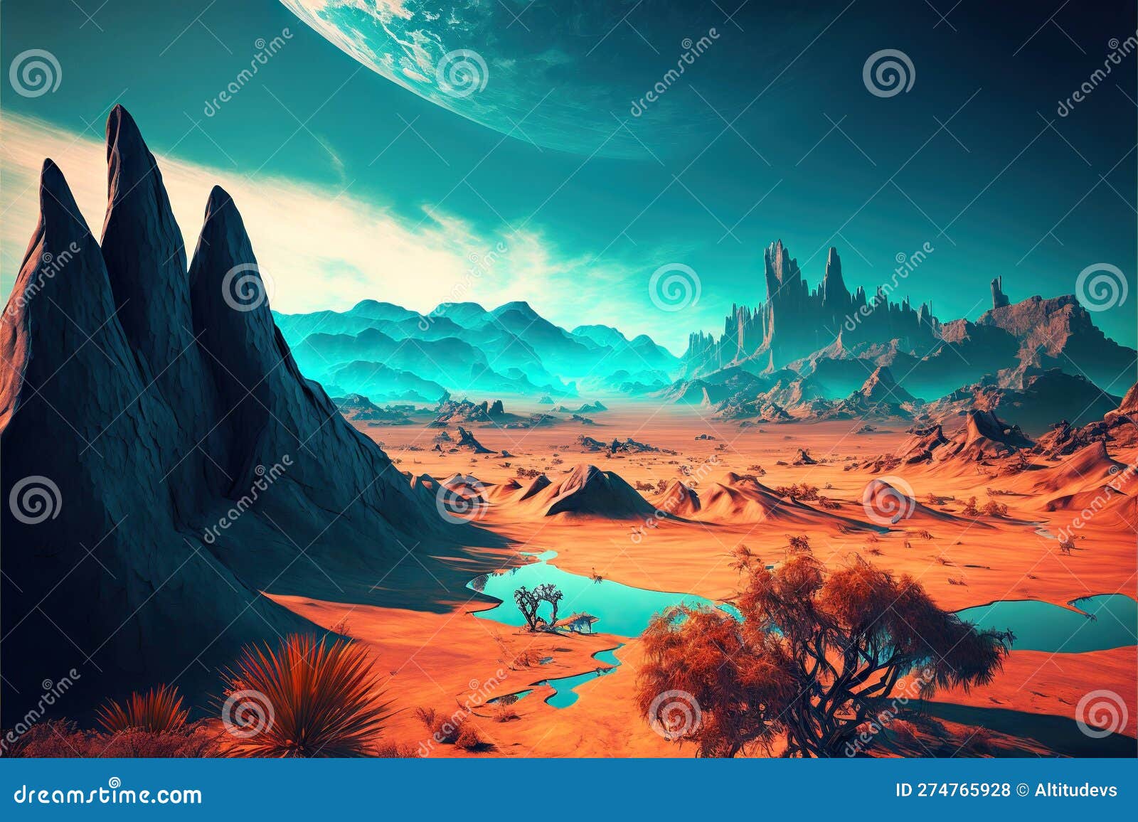 Alien Landscape with Another Planet Surface Panorama Stock Illustration ...