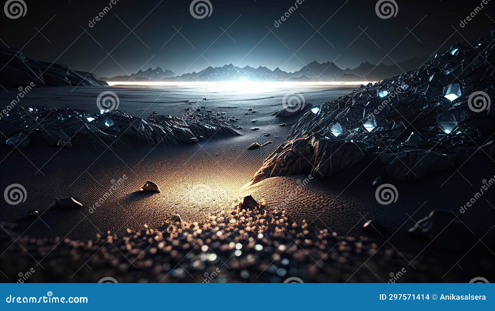 Alien Landscape with Diamond Formations Glowing Under the Moonlight ...