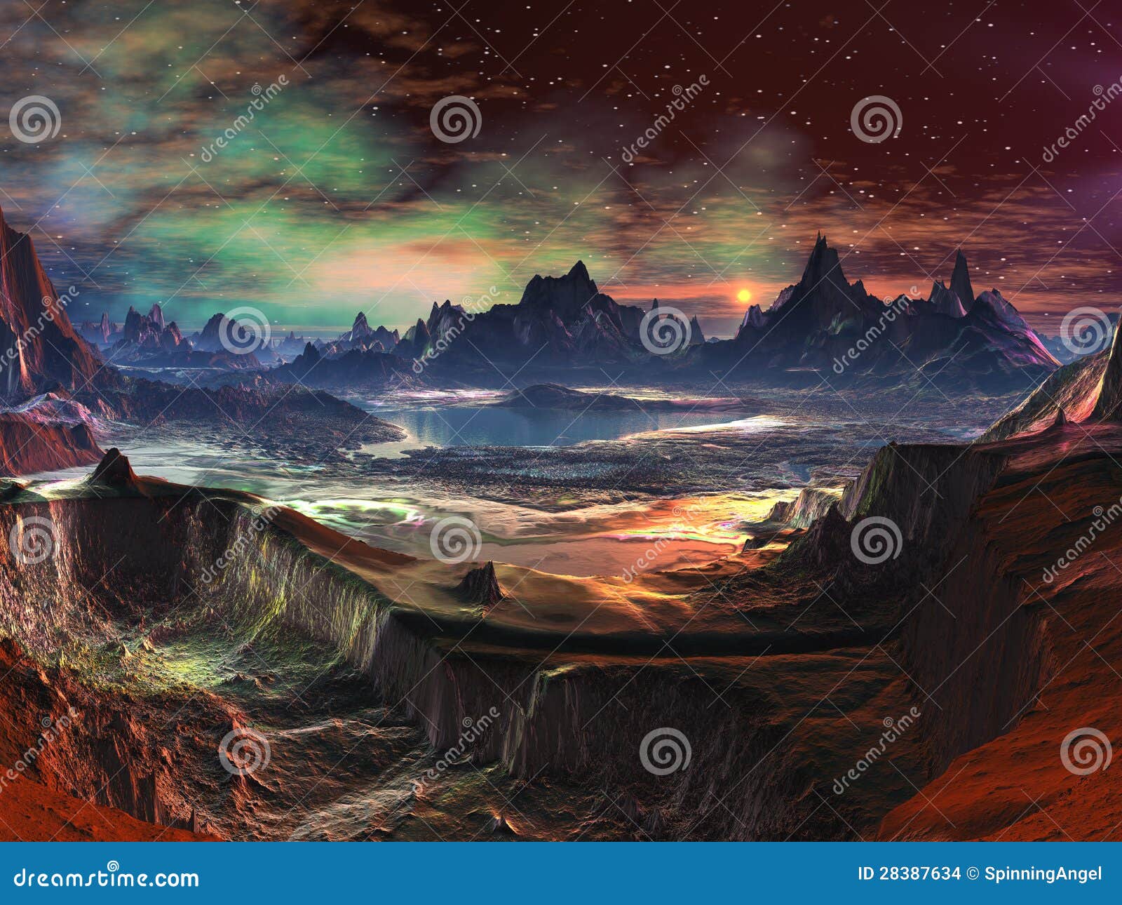 Alien Landscape - Firewalk Canyon Stock Illustration - Illustration of ...