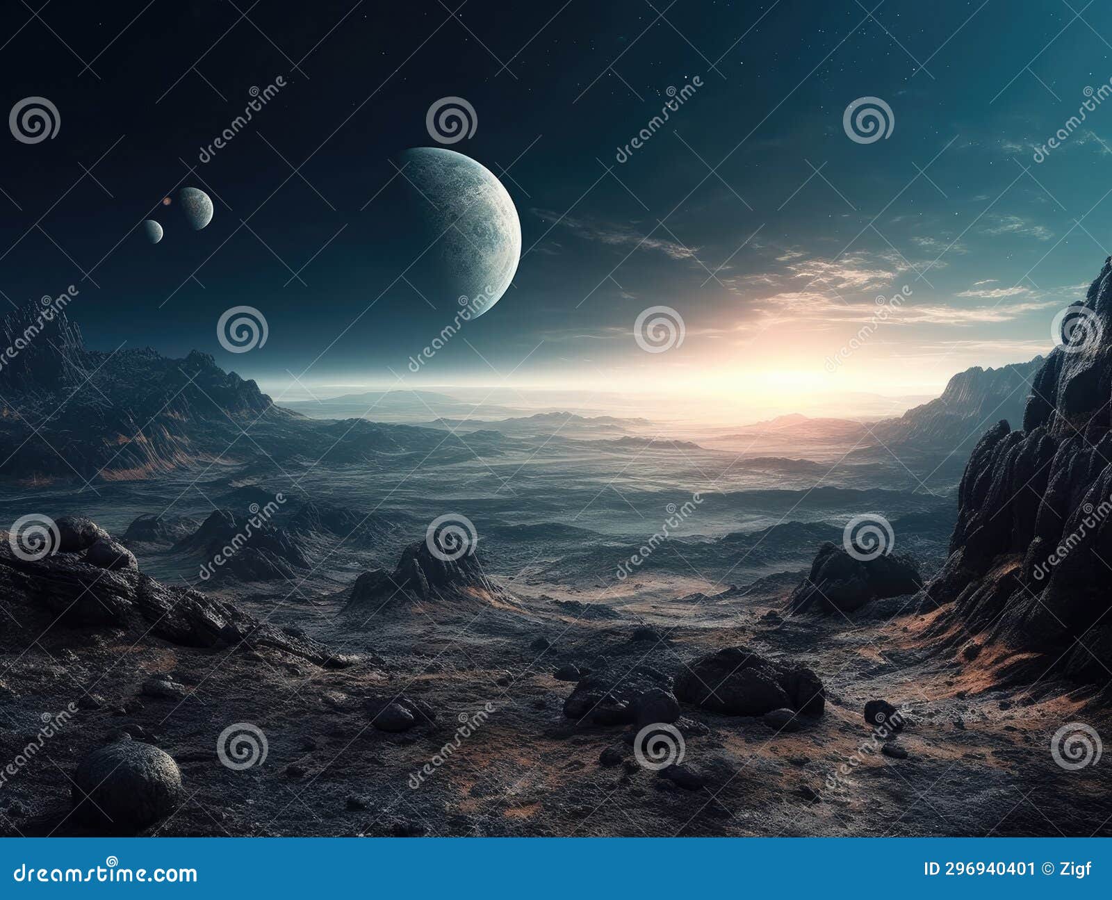 Alien Landscape with Moons and Planets Stock Illustration ...