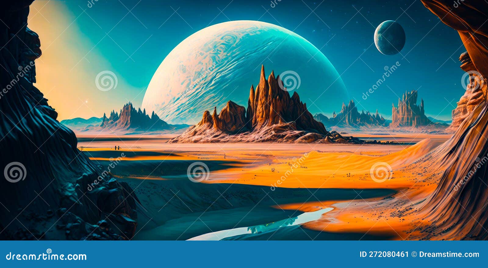 An Alien Landscape with Mountains and River. Generative AI Stock ...