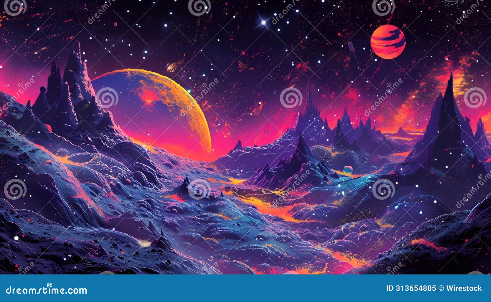 Alien Landscape with Planets, Stars, and Celestial Objects, AI ...