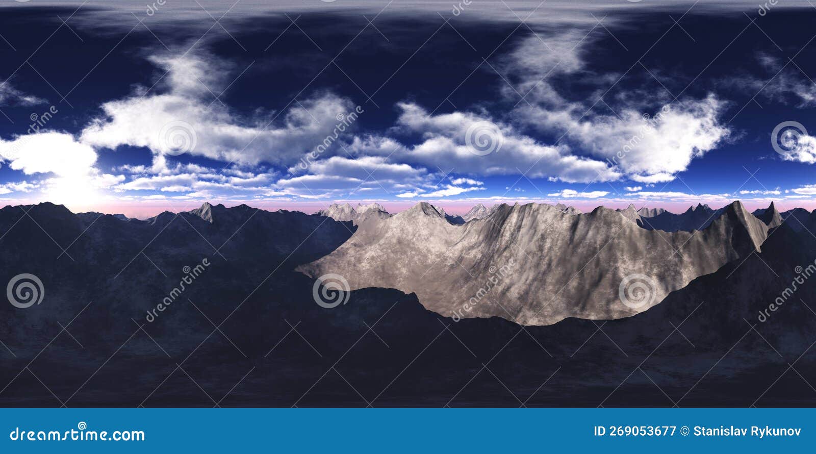 Alien Landscape at Star Rising, HDRI, 3d Rendering Stock Illustration ...