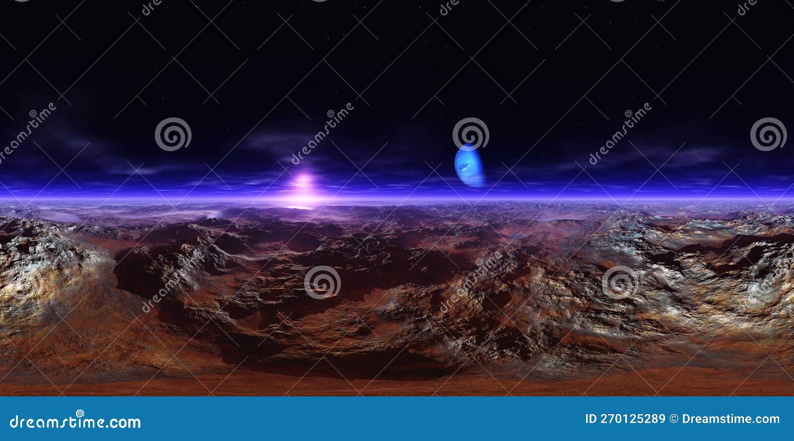 Alien Landscape at Star Rising, HDRI, 3d Rendering Stock Illustration ...