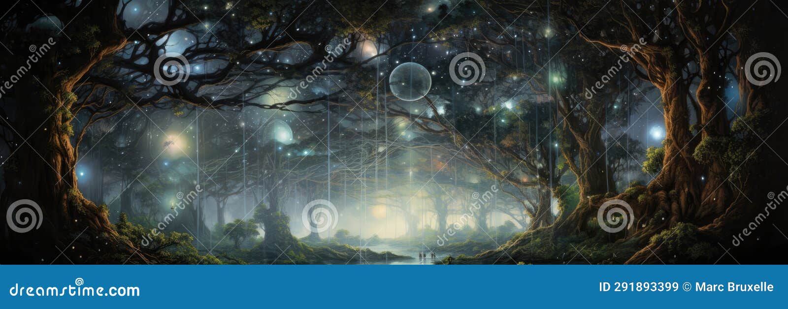 Alien Landscape with Strange Trees and Faraway Planets in the Sky ...