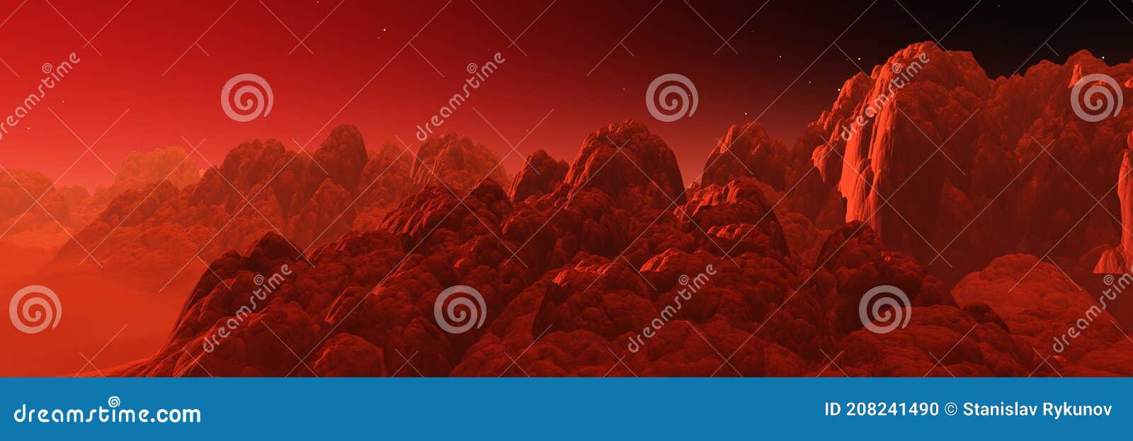 Alien Landscape at the Sunrise Stock Illustration - Illustration of ...