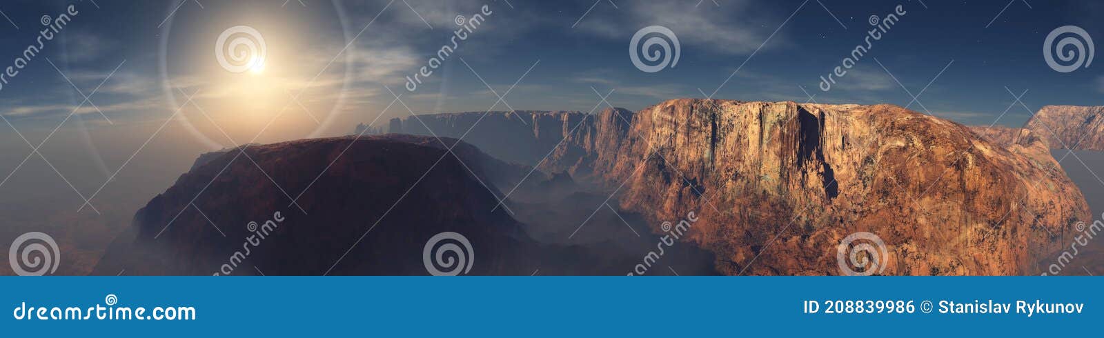 Alien Landscape at the Sunrise Stock Illustration - Illustration of ...