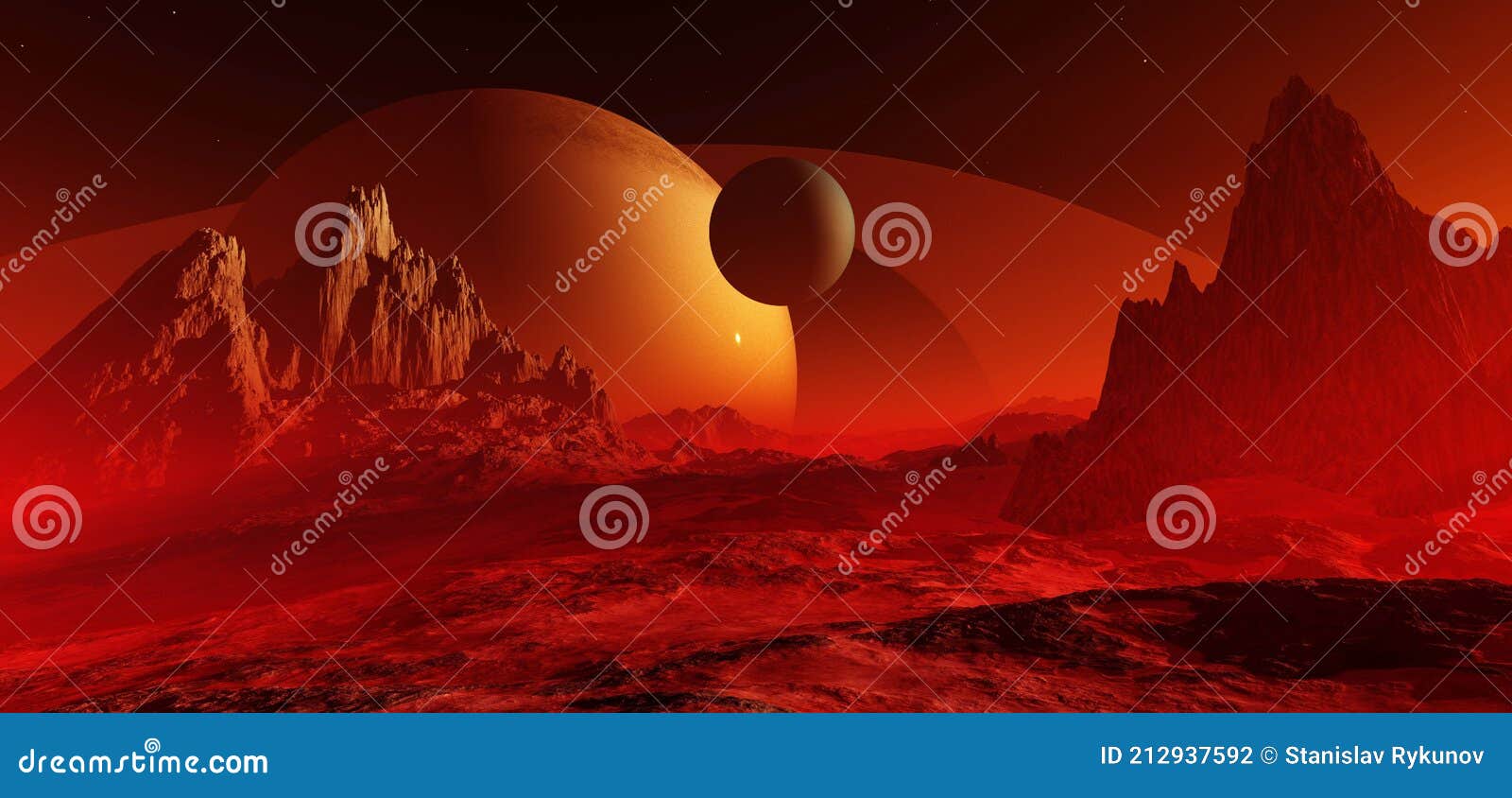 Alien Landscape at the Sunrise Stock Illustration - Illustration of ...