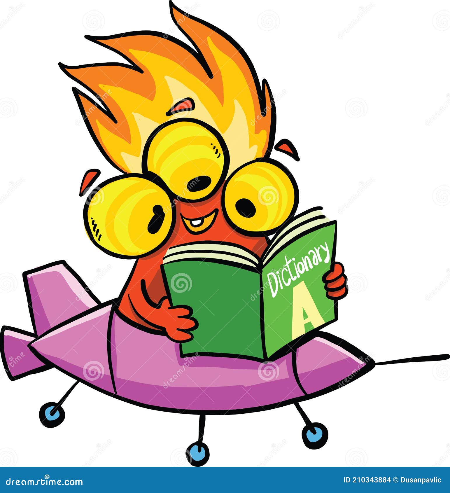 Alien Learns the Earth Language from a Dictionary Stock Illustration ...