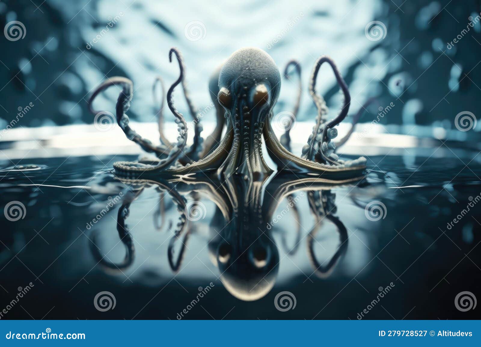 Alien Life Form of Tentacled Creature, Swimming in Calm Pool Stock ...